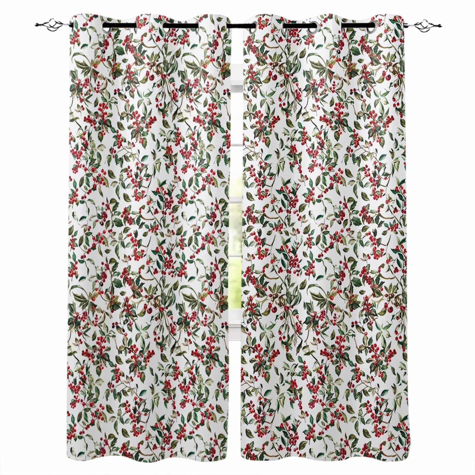 Hokiten Christmas Berry Blackout Curtains | Light Blocking Print Window ...