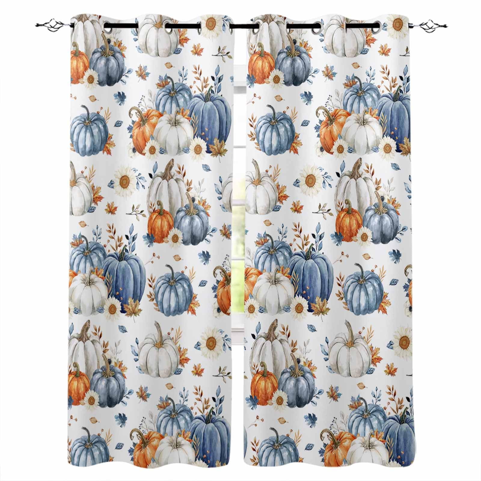 Hokiten Fall Blue Pumpkins Blackout Curtains | Light Blocking Print ...