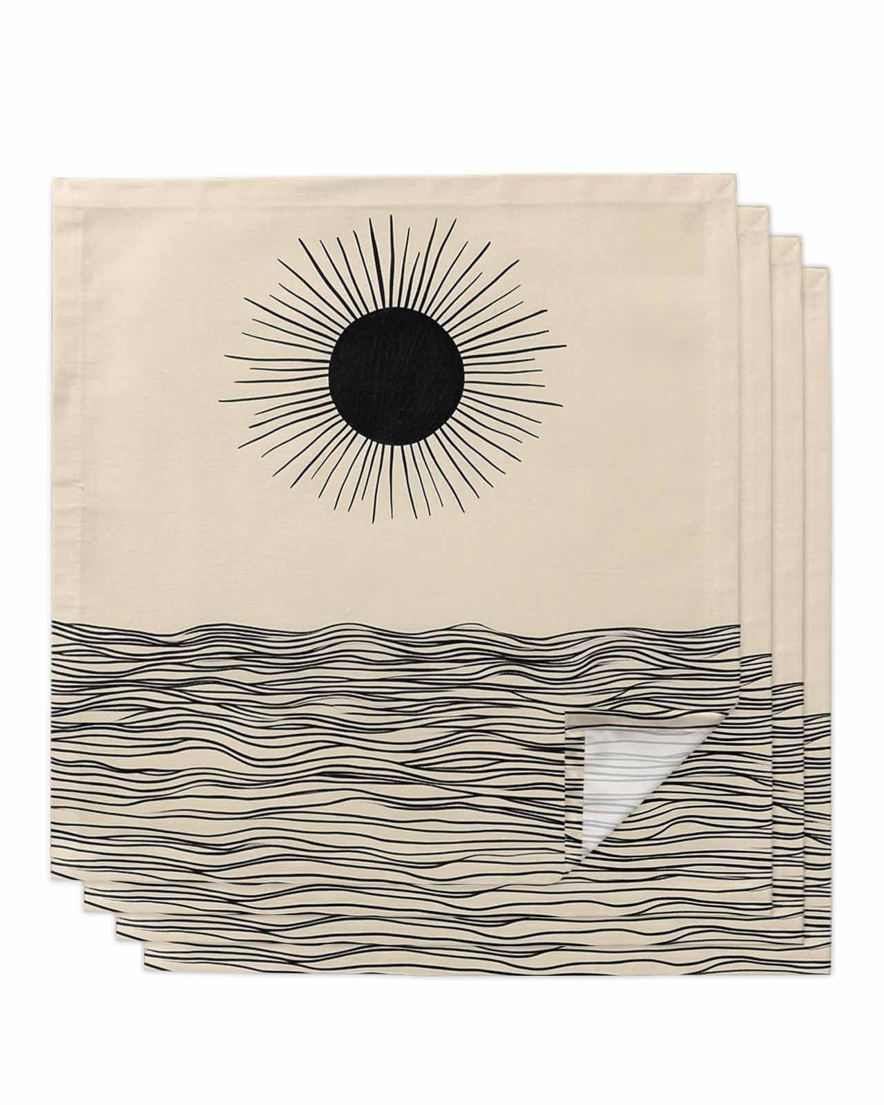 Hokiten Kitchen Dinner Napkins Set of 4 Black Minimalist Lines Cloth ...