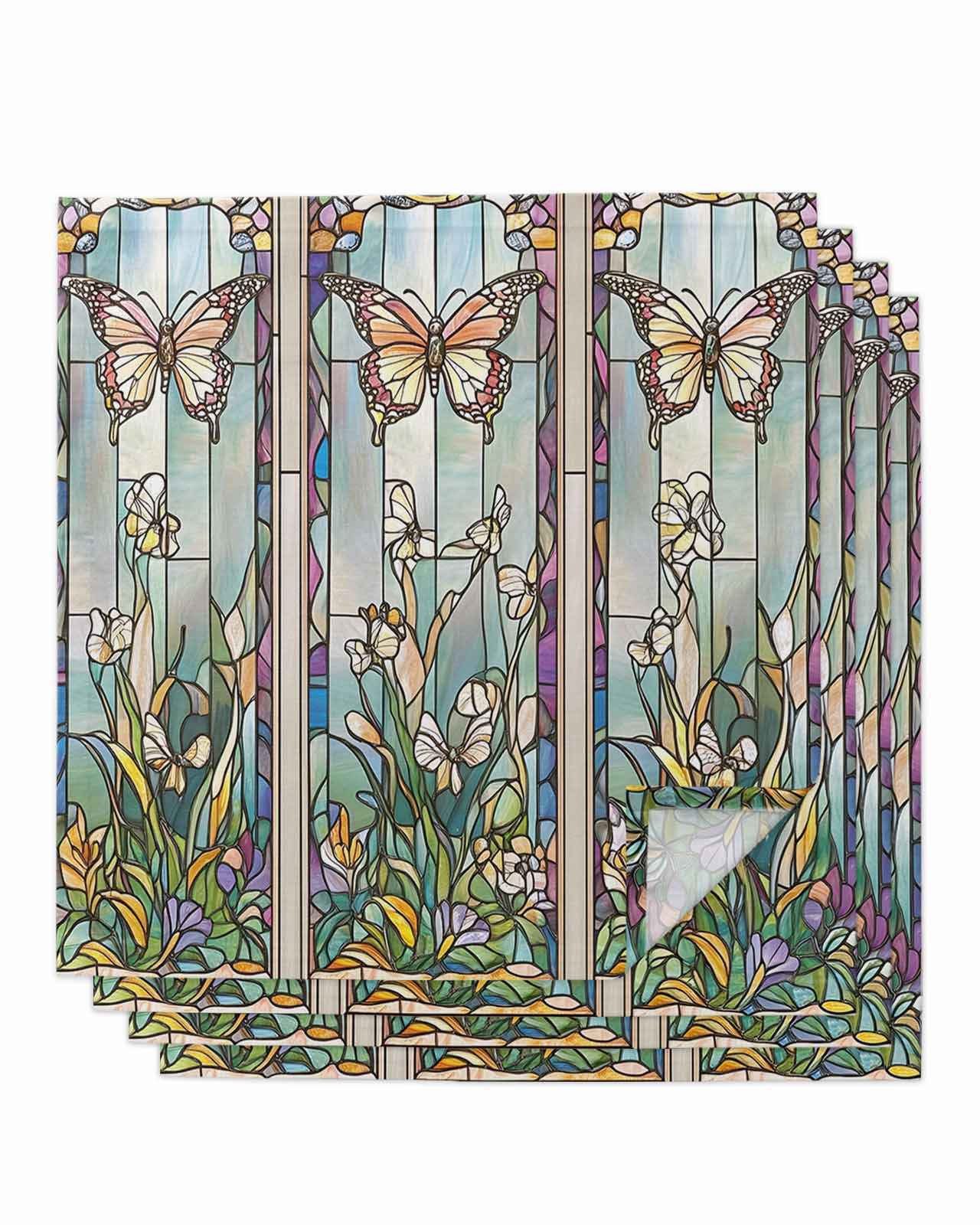 Hokiten Kitchen Dinner Napkins Set of 4 Butterfly Stained Glass Cloth ...