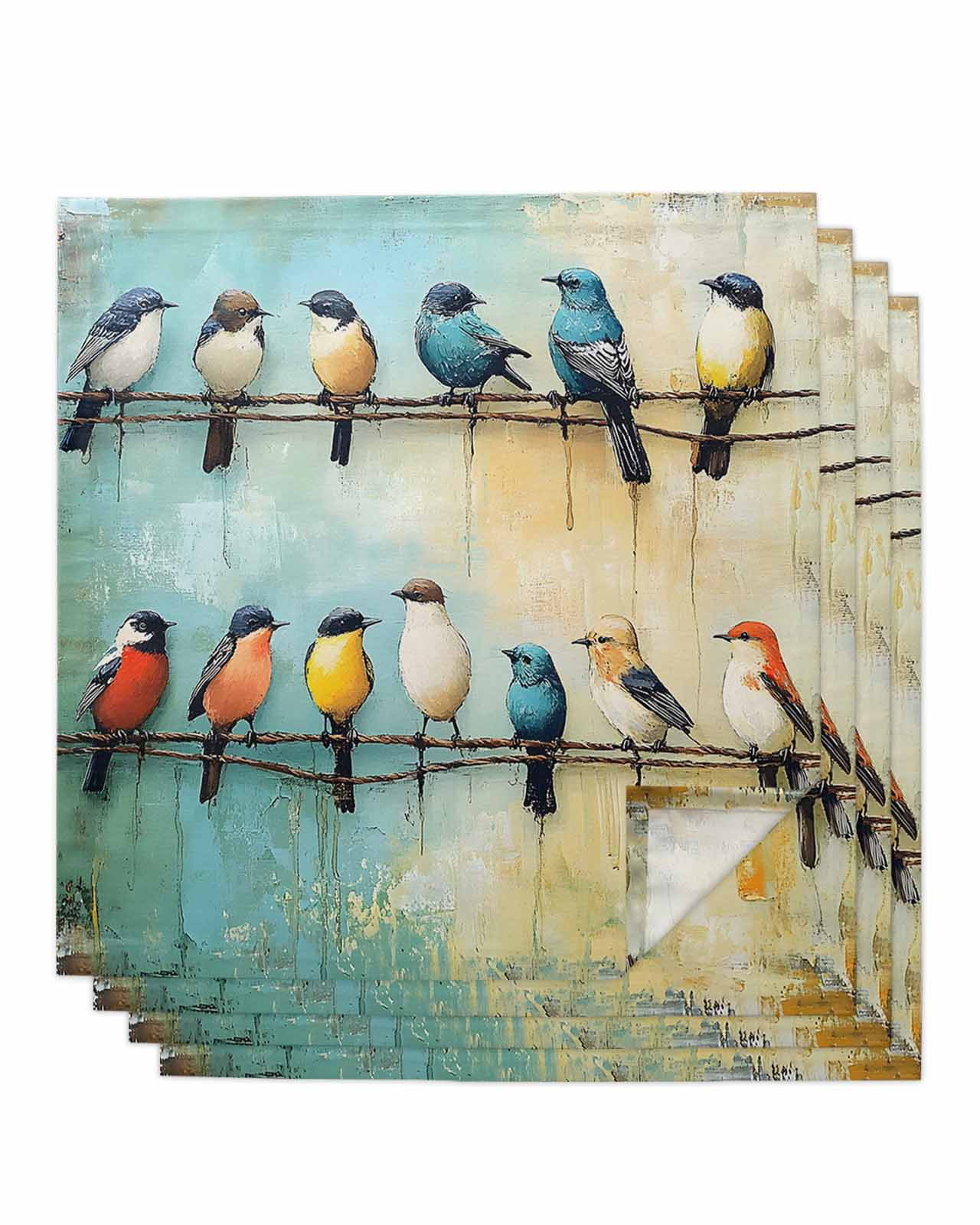 Hokiten Kitchen Dinner Napkins Set of 4 Colorful Birds Oil Painting ...