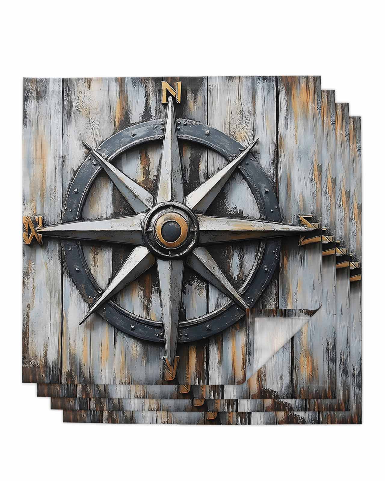 Hokiten Kitchen Dinner Napkins Set of 4 Retro Compass Coastal Cloth ...