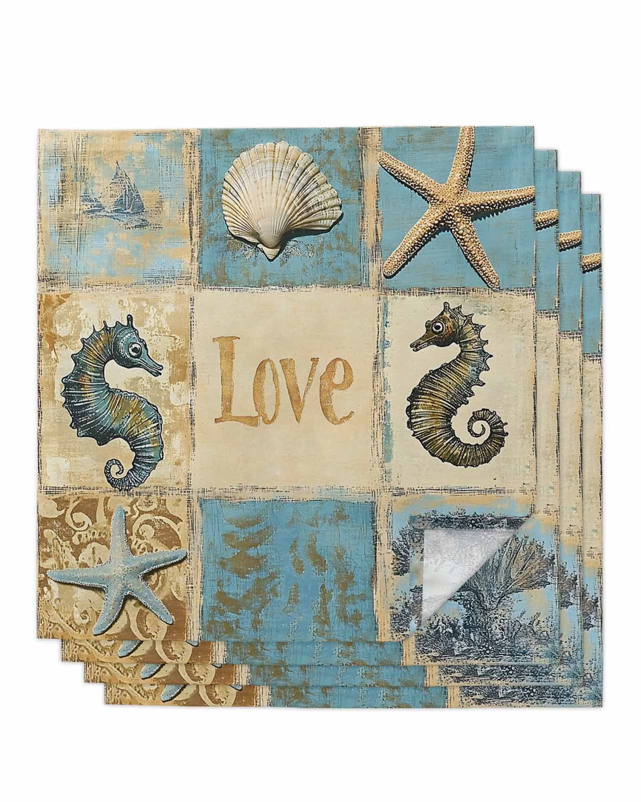 Hokiten Kitchen Dinner Napkins Set of 4 Vintage Starfish Coastal Cloth ...