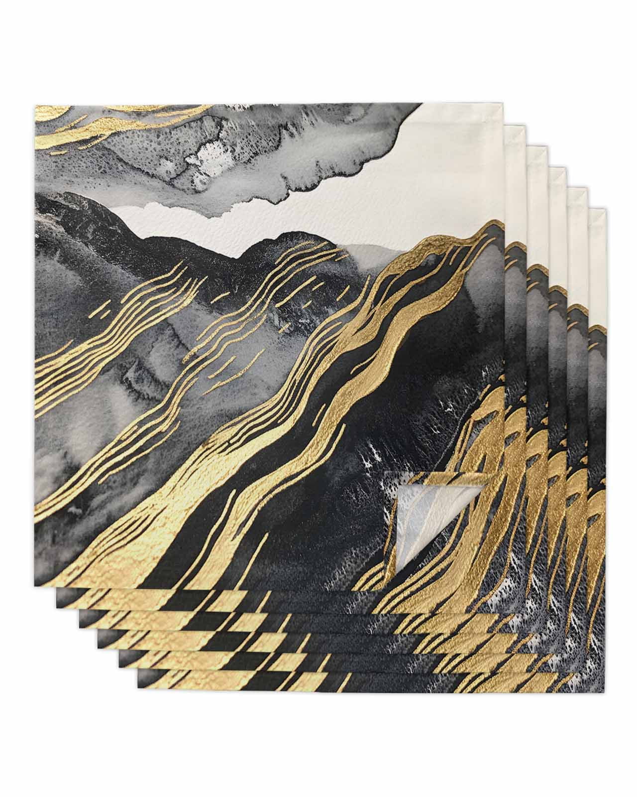 Hokiten Kitchen Dinner Napkins Set of 6 Marble Black Cloth Napkins ...