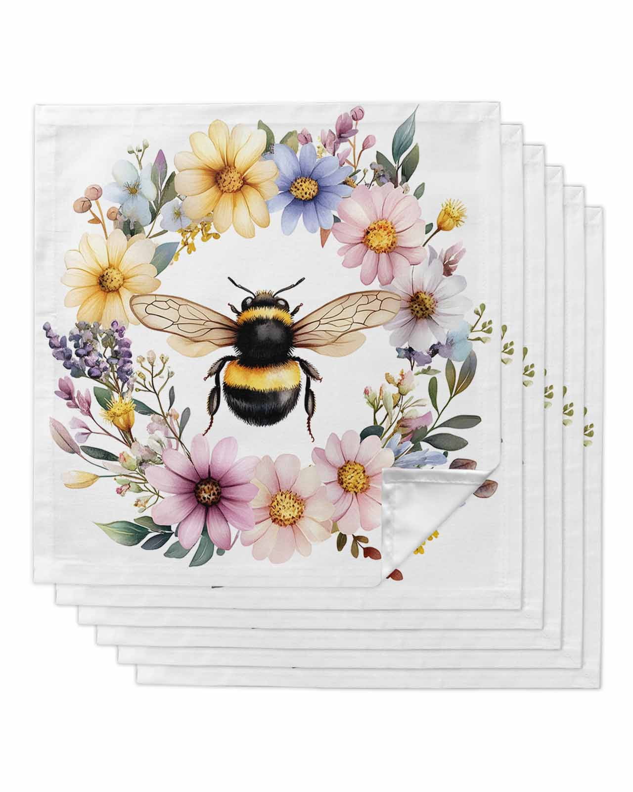 Hokiten Kitchen Dinner Napkins Set of 6 Pastoral Bee Wreath Cloth ...