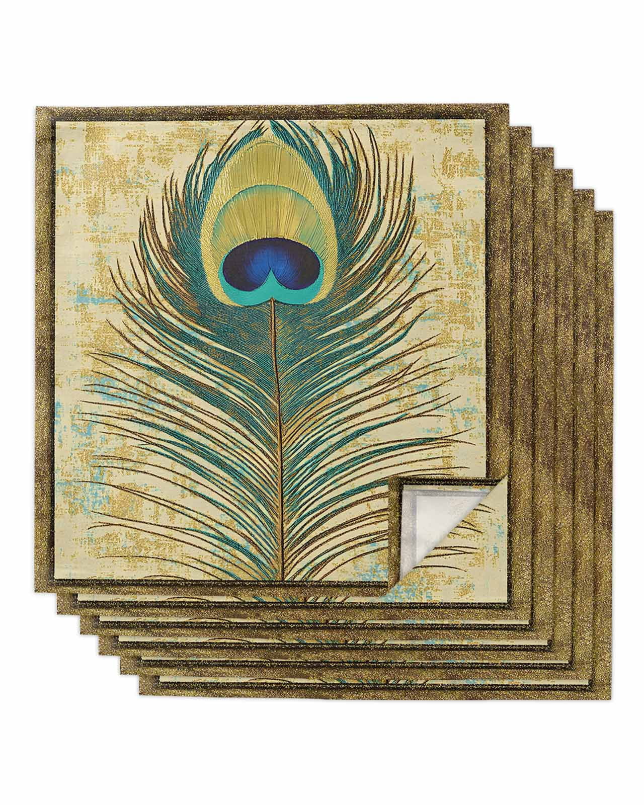 Hokiten Kitchen Dinner Napkins Set of 6 Retro Peacock Feathers Cloth ...