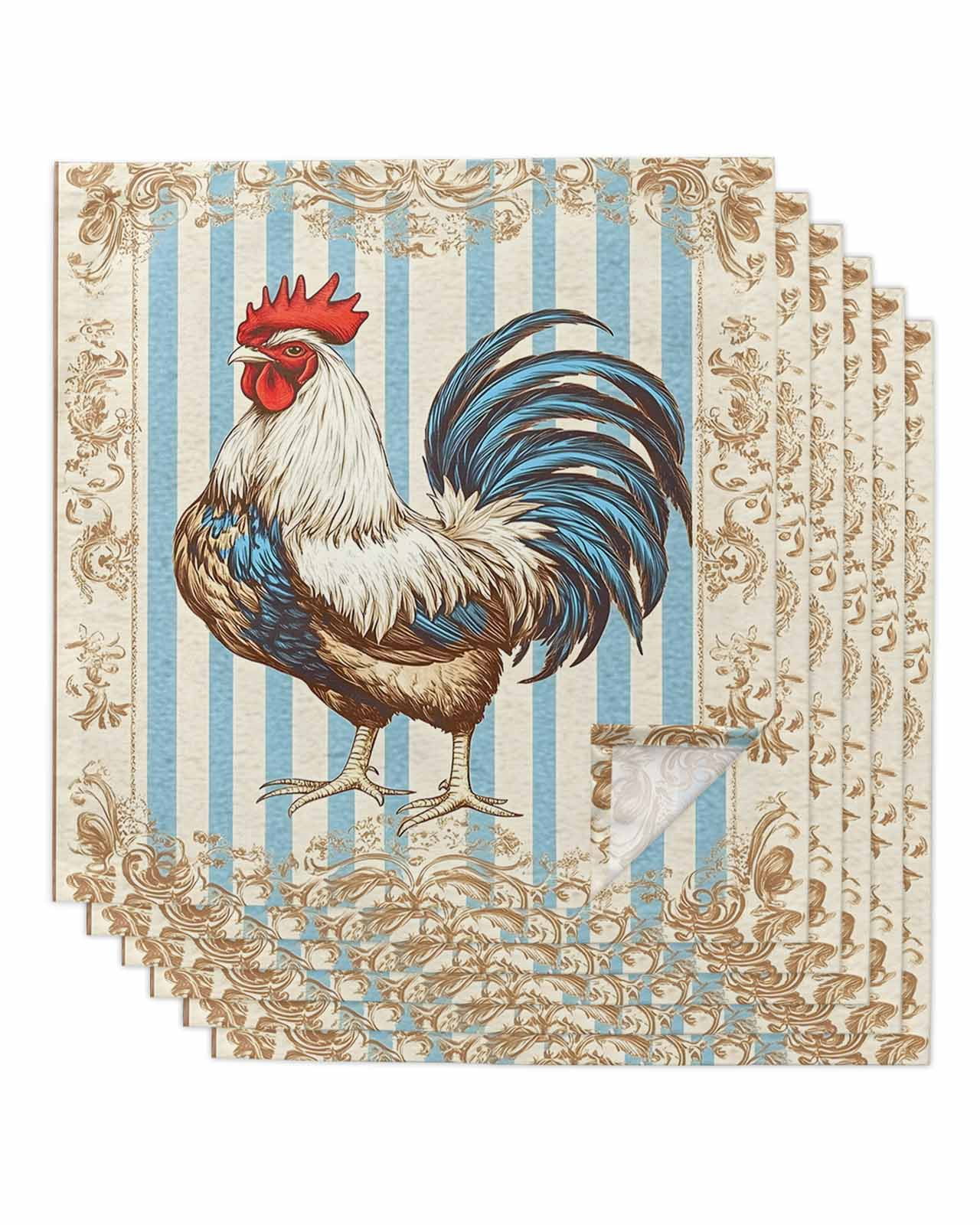 Hokiten Kitchen Dinner Napkins Set of 6 Retro Rooster Cloth Napkins ...