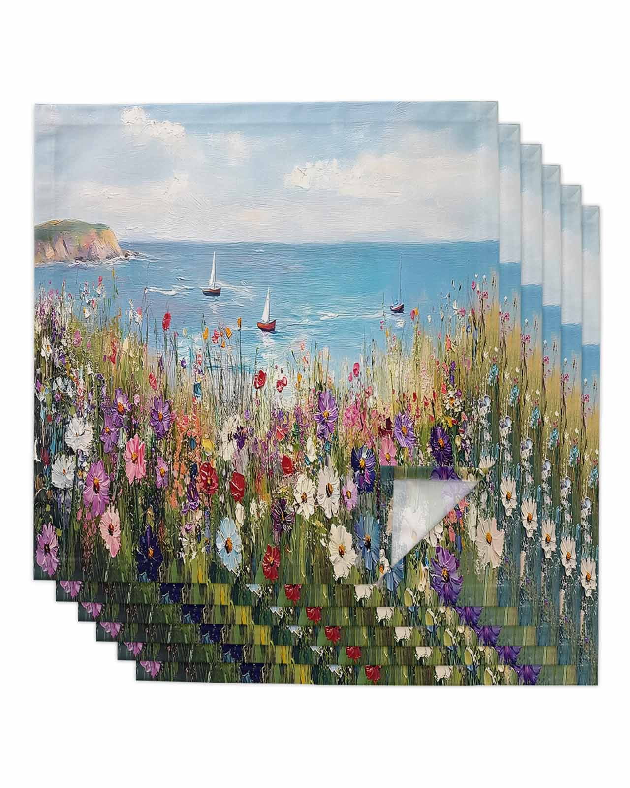 Hokiten Kitchen Dinner Napkins Set of 6 Seaside Wildflowers Cloth ...