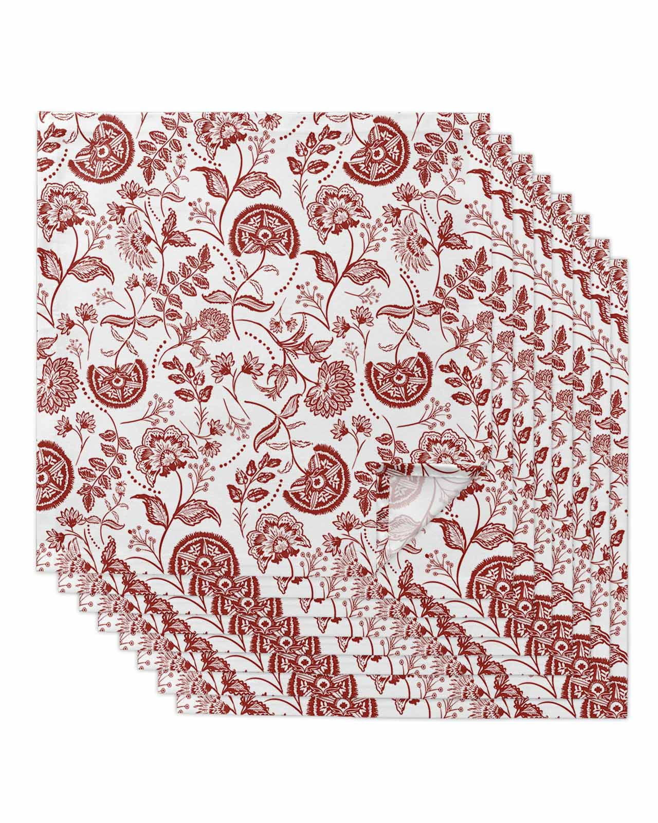 Hokiten Kitchen Dinner Napkins Set of 8 Boho Red Floral Cloth Napkins ...