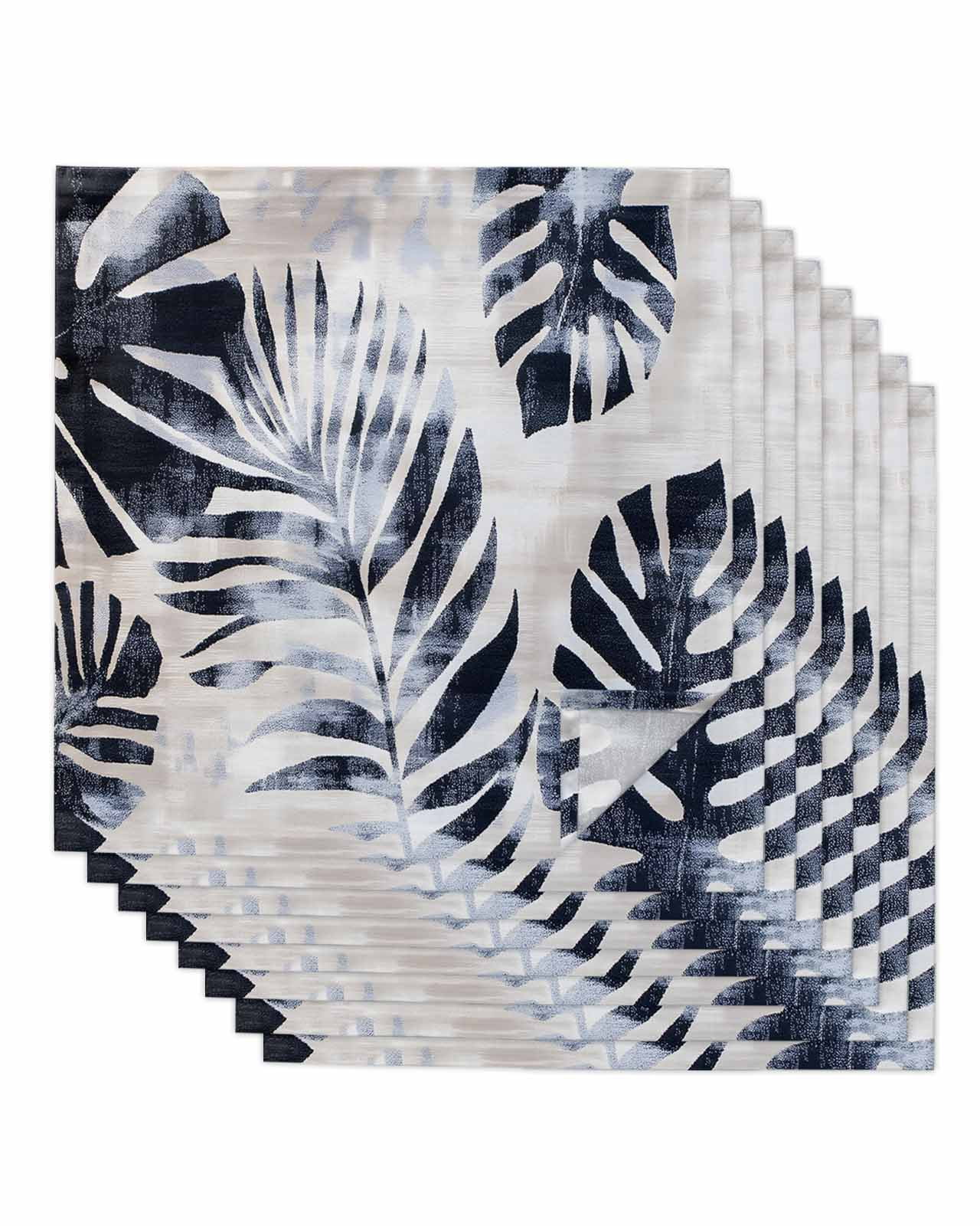 Hokiten Kitchen Dinner Napkins Set of 8 Navy Blue Palm Leaves Cloth ...
