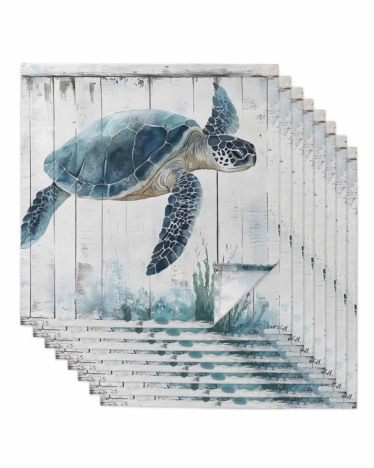 Hokiten Kitchen Dinner Napkins Set of 8 Sea Turtle Teal Blue Cloth ...