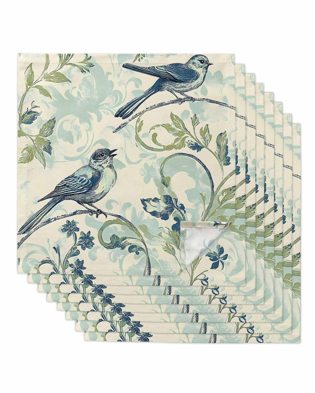 Hokiten Kitchen Dinner Napkins Set of 8 Vintage Floral Bird Cloth ...
