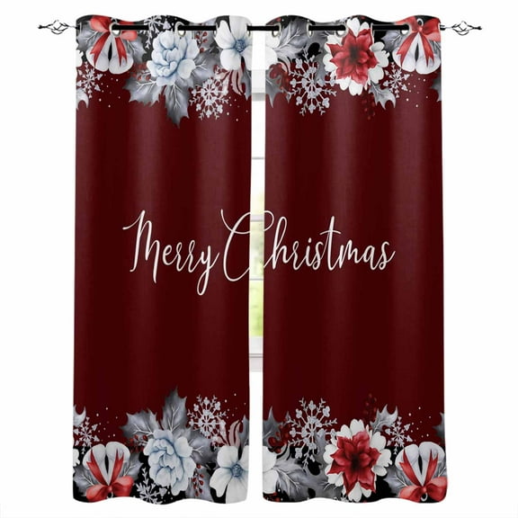 Grey Christmas Blackout Curtains | Light Blocking Print Window Curtains ...