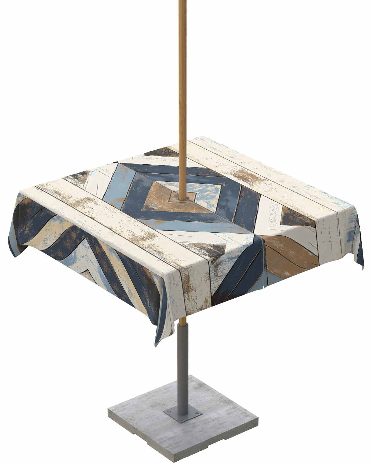 Hokiten Outdoor Tablecloths with Umbrella Hole & Zipper, Beige Blue ...