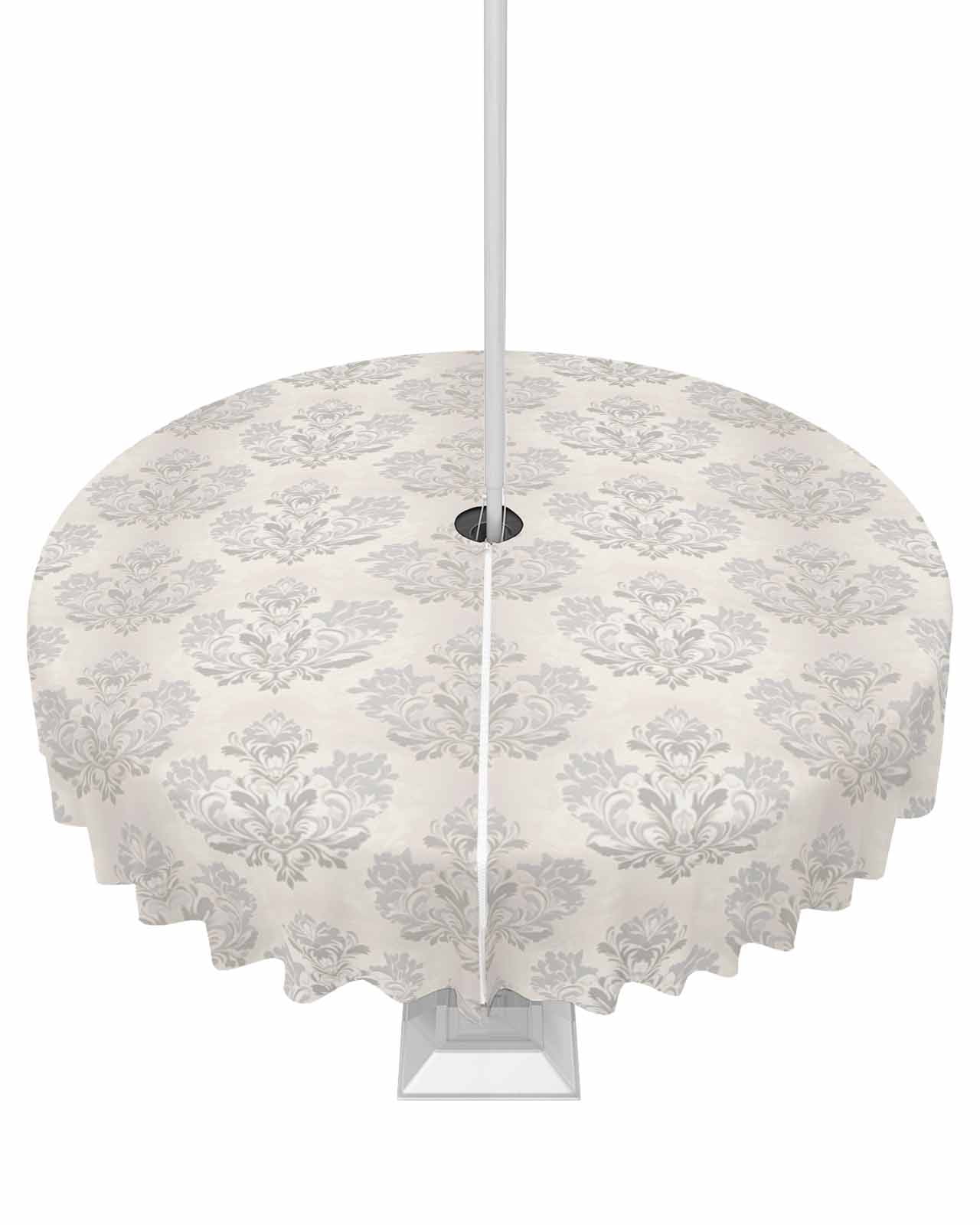 Hokiten Outdoor Tablecloths with Umbrella Hole & Zipper, Beige Floral ...