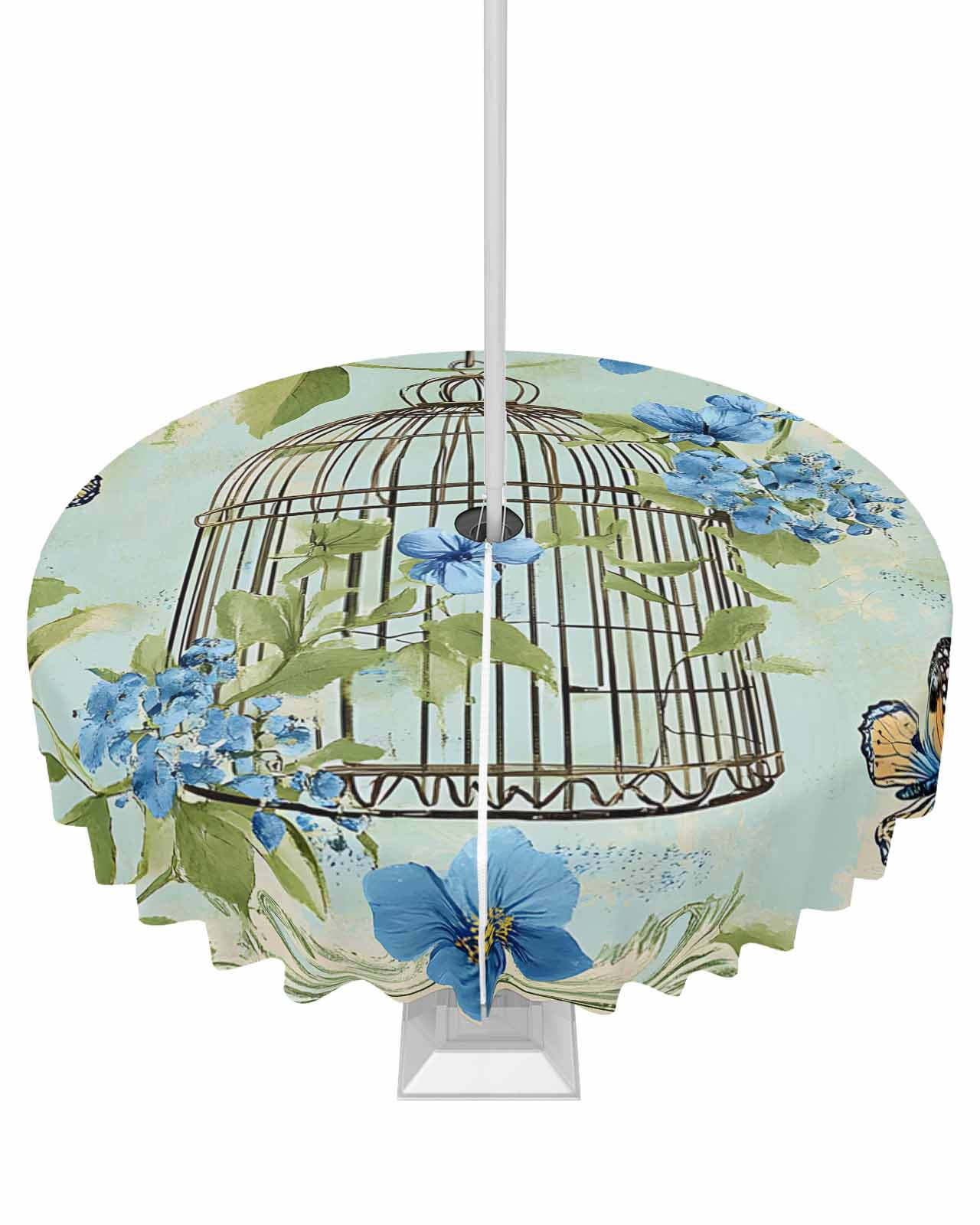 Hokiten Outdoor Tablecloths with Umbrella Hole & Zipper, Birds Cage ...