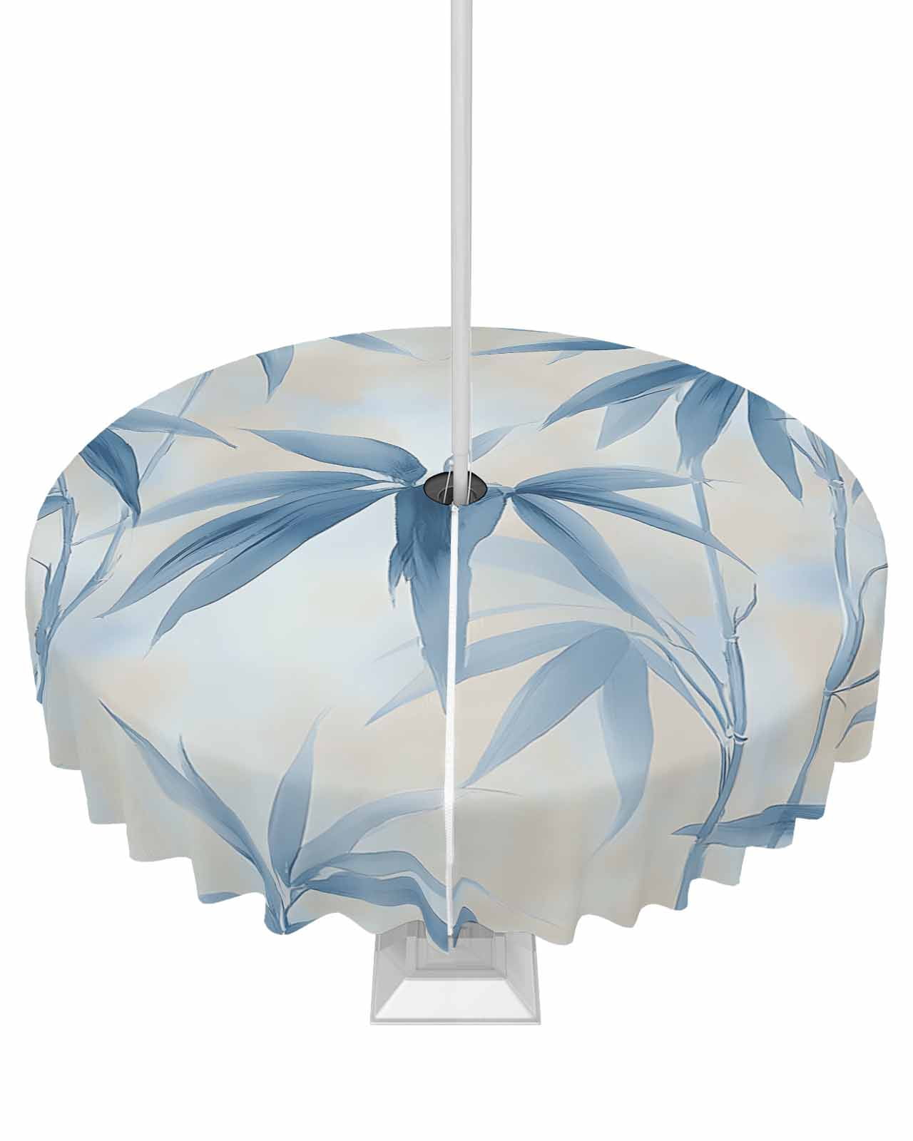 Hokiten Outdoor Tablecloths with Umbrella Hole & Zipper, Blue Botanical ...