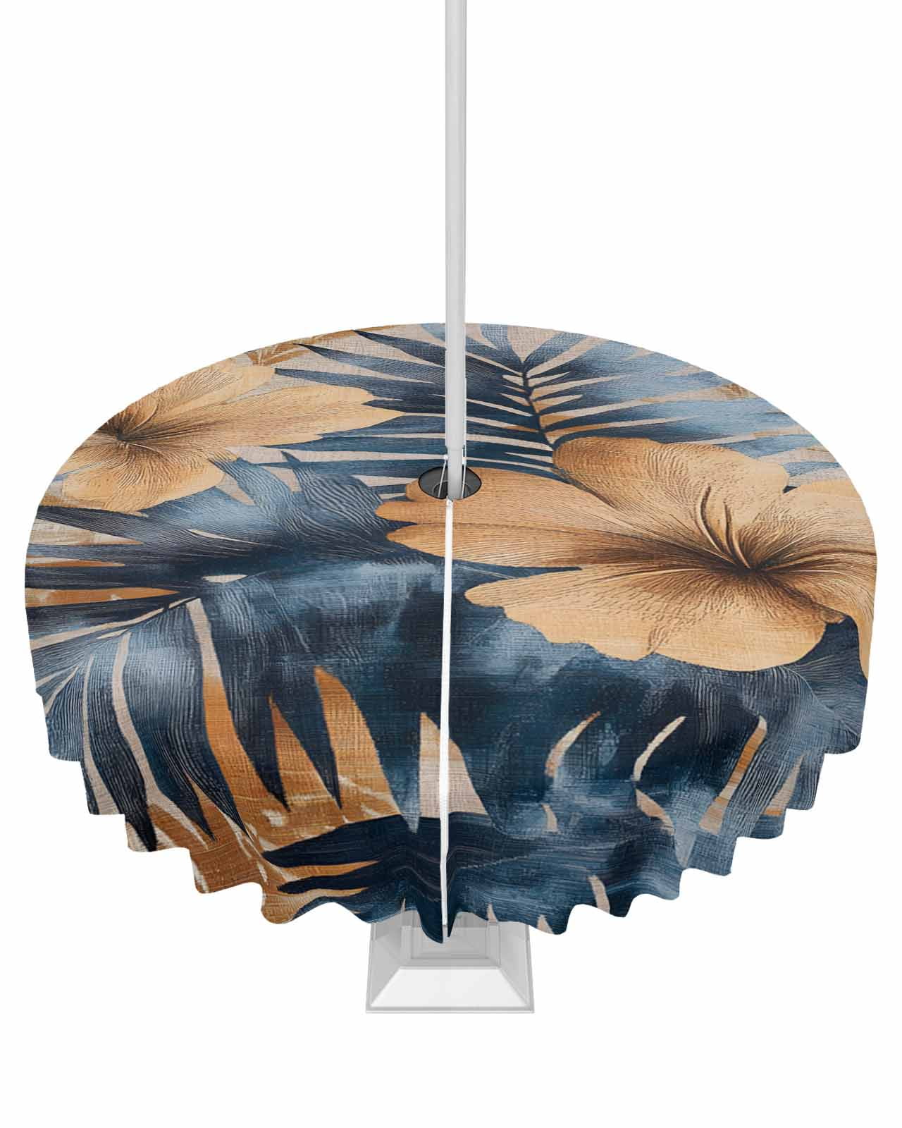 Hokiten Outdoor Tablecloths with Umbrella Hole & Zipper, Blue Brown ...