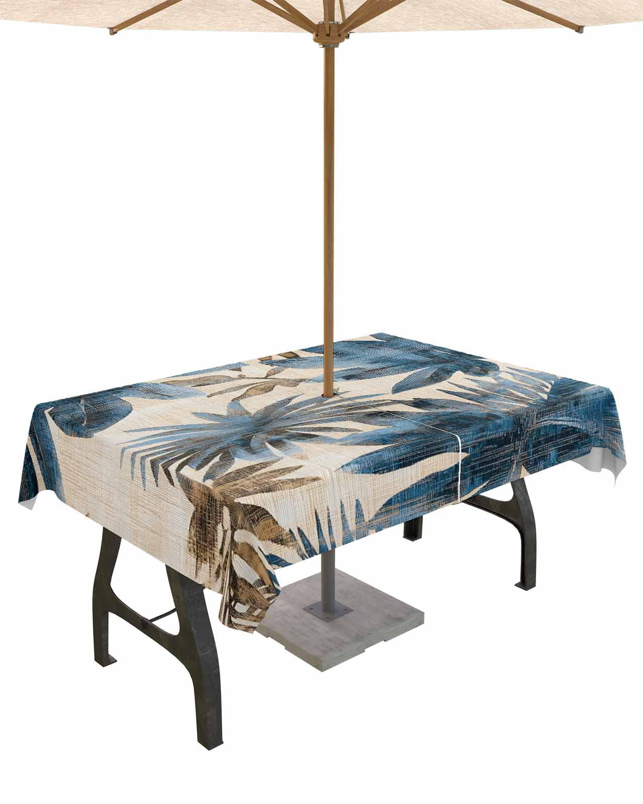 Hokiten Outdoor Tablecloths with Umbrella Hole & Zipper, Blue Brown ...