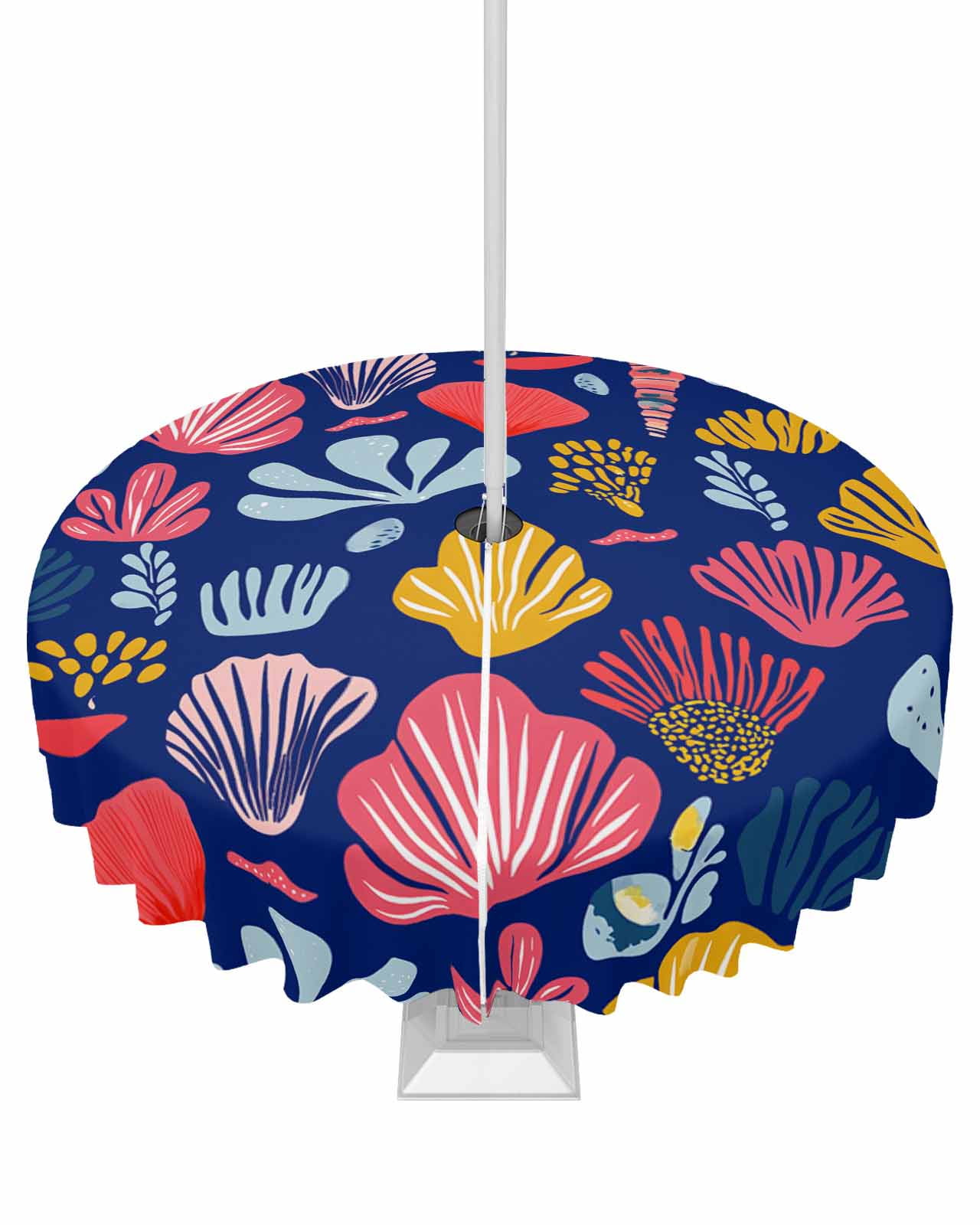 Hokiten Outdoor Tablecloths with Umbrella Hole & Zipper, Blue Coastal ...