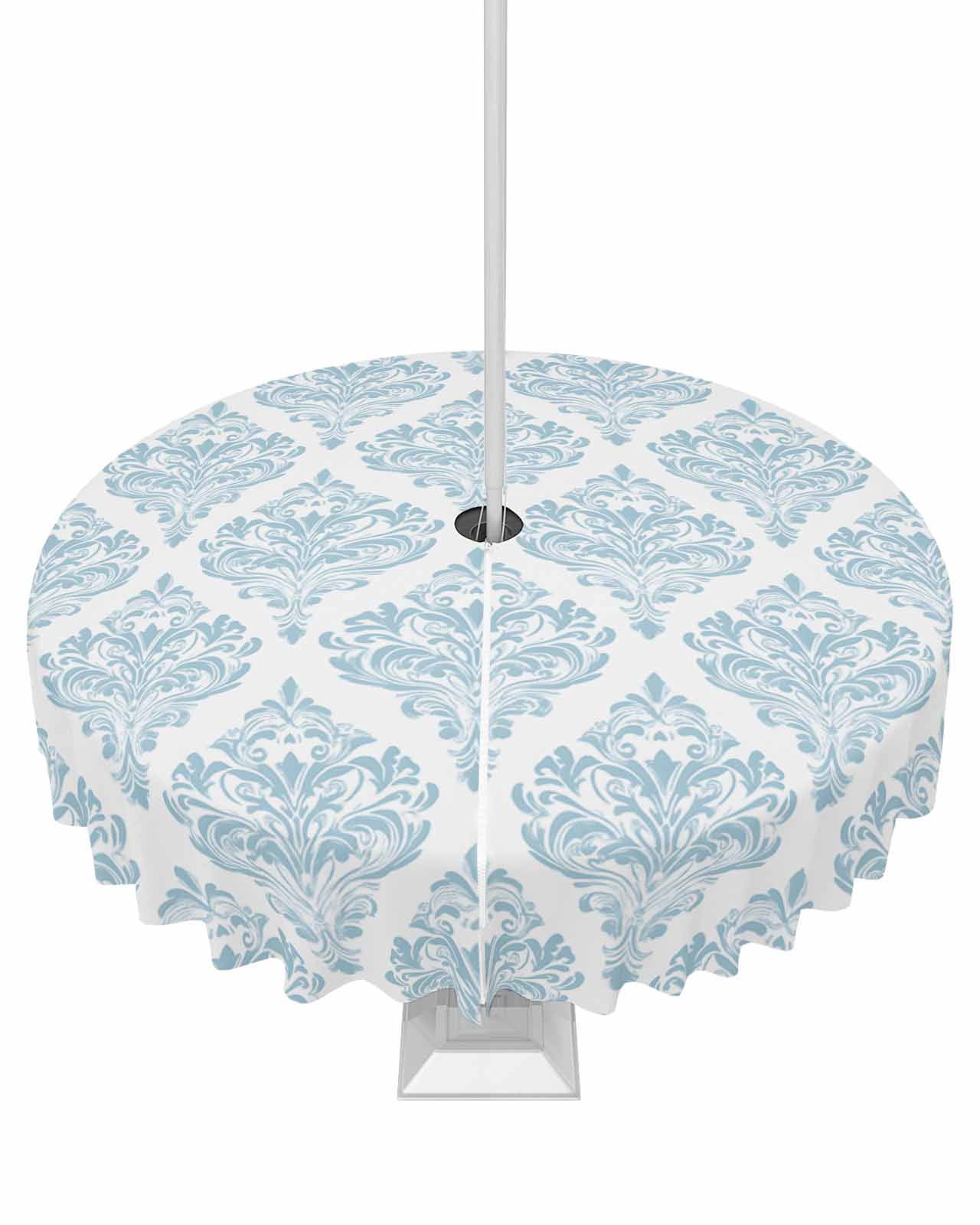 Hokiten Outdoor Tablecloths with Umbrella Hole & Zipper, Blue Floral ...