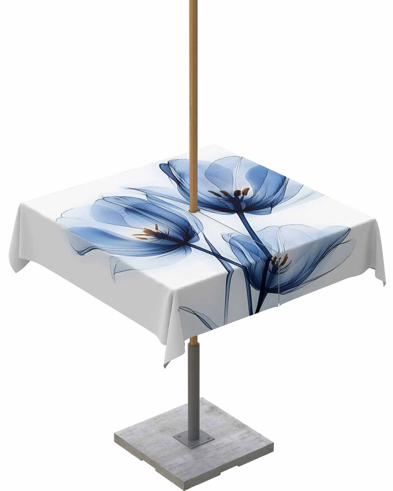 Hokiten Outdoor Tablecloths with Umbrella Hole & Zipper, Blue Flowers ...