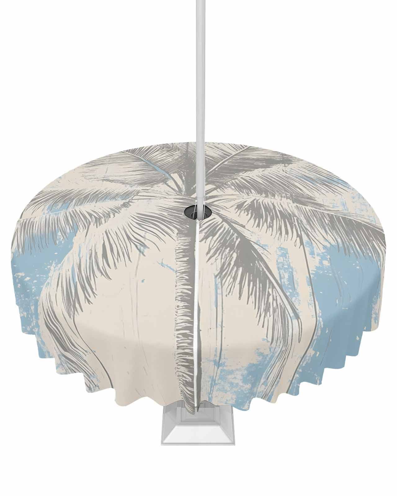 Hokiten Outdoor Tablecloths with Umbrella Hole & Zipper, Blue Gray Palm ...