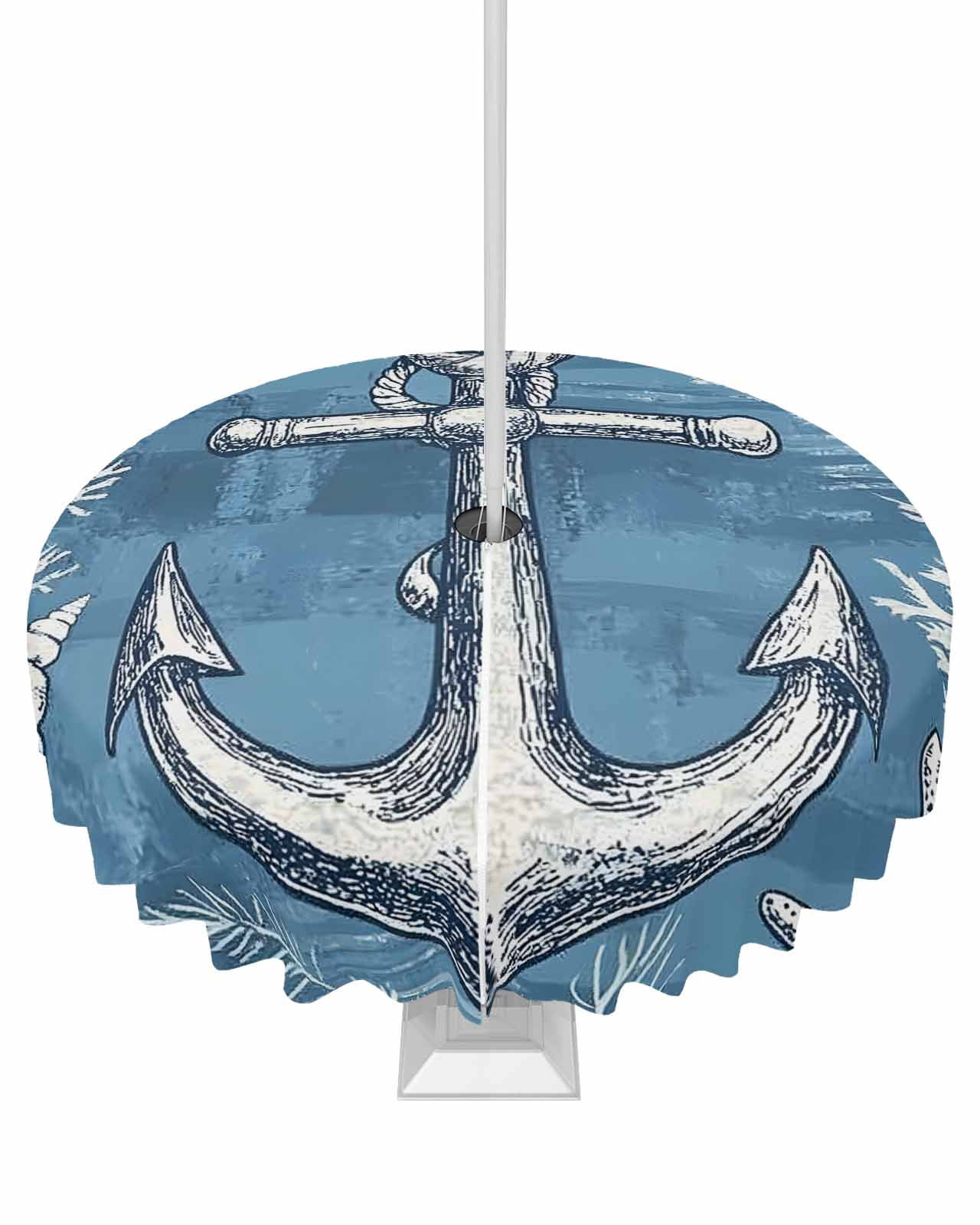 Hokiten Outdoor Tablecloths with Umbrella Hole & Zipper, Blue Nautical ...