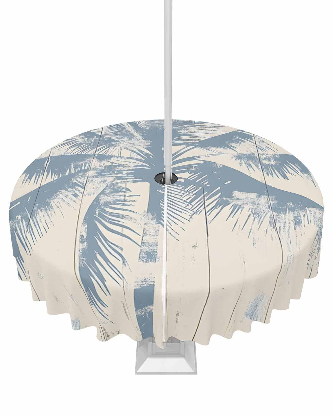 Hokiten Outdoor Tablecloths with Umbrella Hole & Zipper, Blue Palm Tree ...