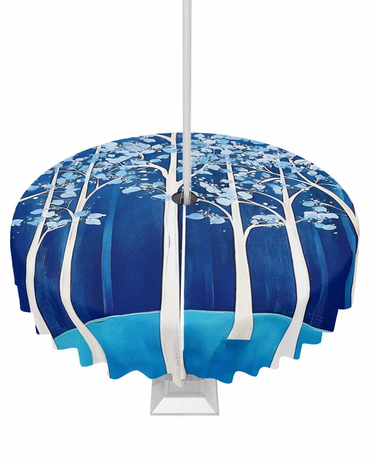 Hokiten Outdoor Tablecloths with Umbrella Hole & Zipper, Blue Tree ...