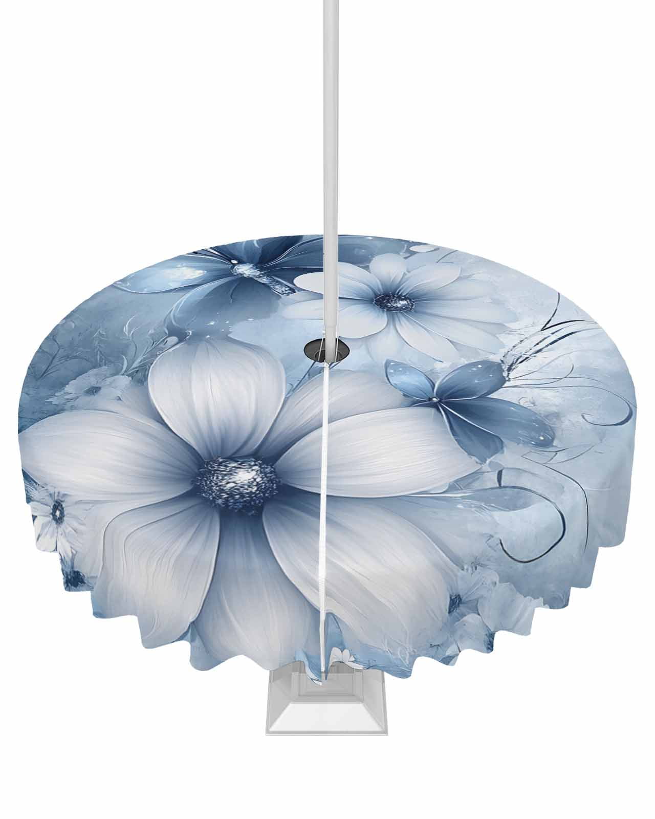 Hokiten Outdoor Tablecloths with Umbrella Hole & Zipper, Blue White ...