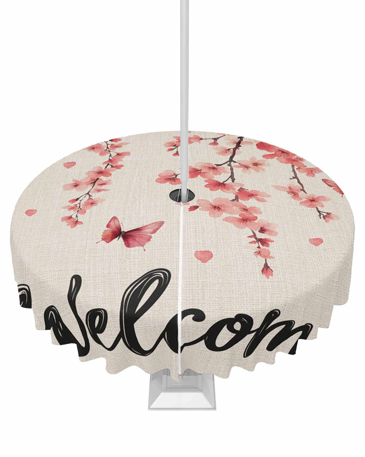 Hokiten Outdoor Tablecloths with Umbrella Hole & Zipper, Cherry ...