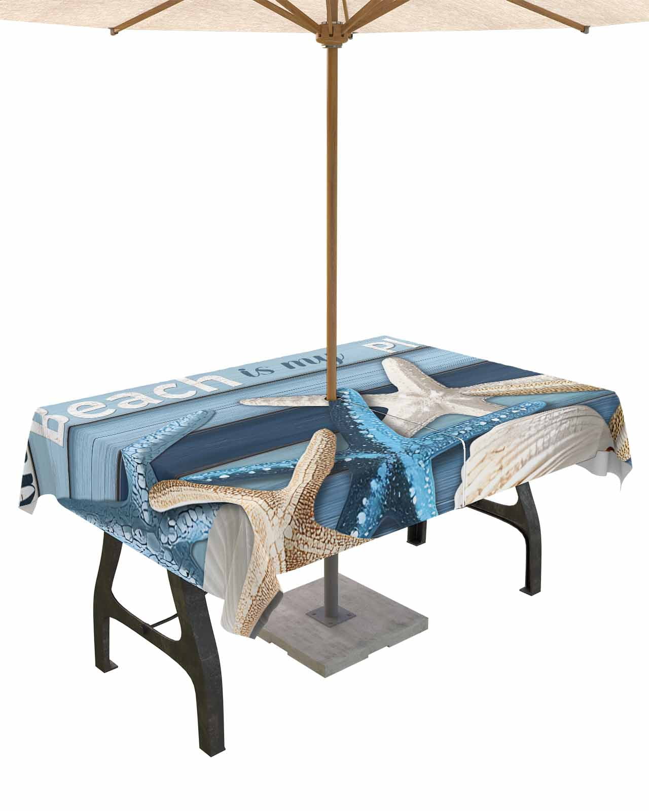 Hokiten Outdoor Tablecloths with Umbrella Hole & Zipper, Coastal Beach ...