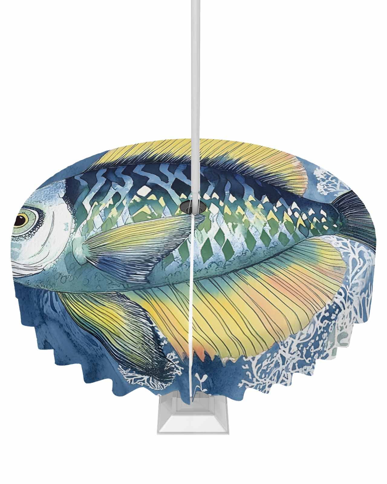 Hokiten Outdoor Tablecloths with Umbrella Hole & Zipper, Coastal Blue ...