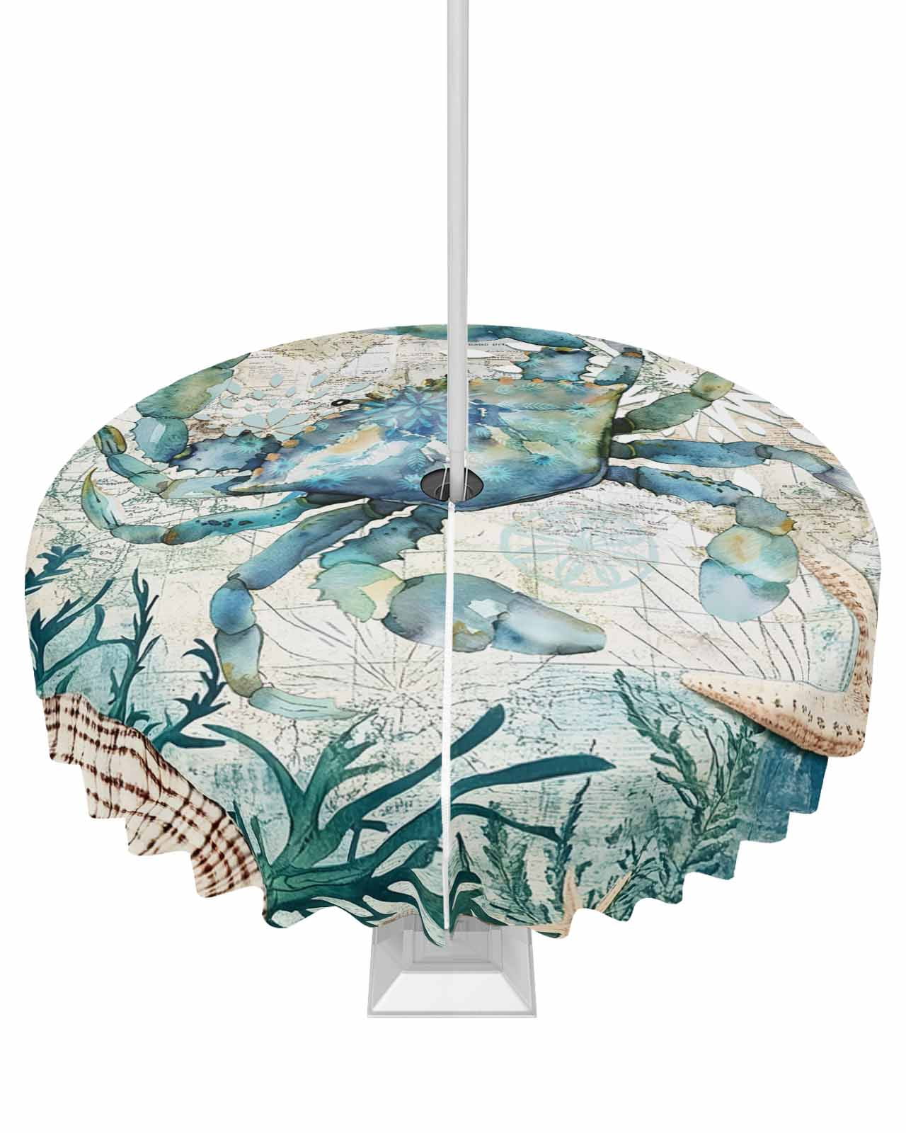 Hokiten Outdoor Tablecloths with Umbrella Hole & Zipper, Coastal Crab ...