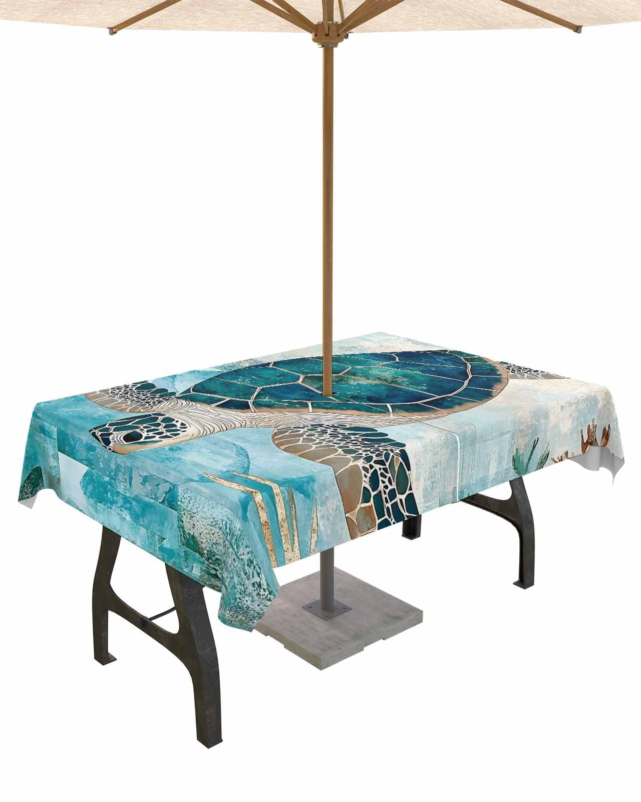 Hokiten Outdoor Tablecloths with Umbrella Hole & Zipper, Coastal Sea ...