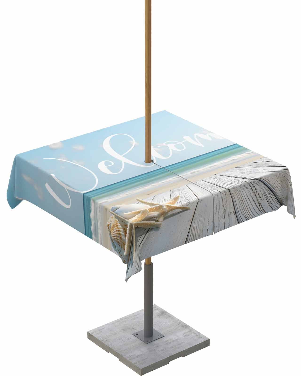 Hokiten Outdoor Tablecloths with Umbrella Hole & Zipper, Coastal Wooden ...