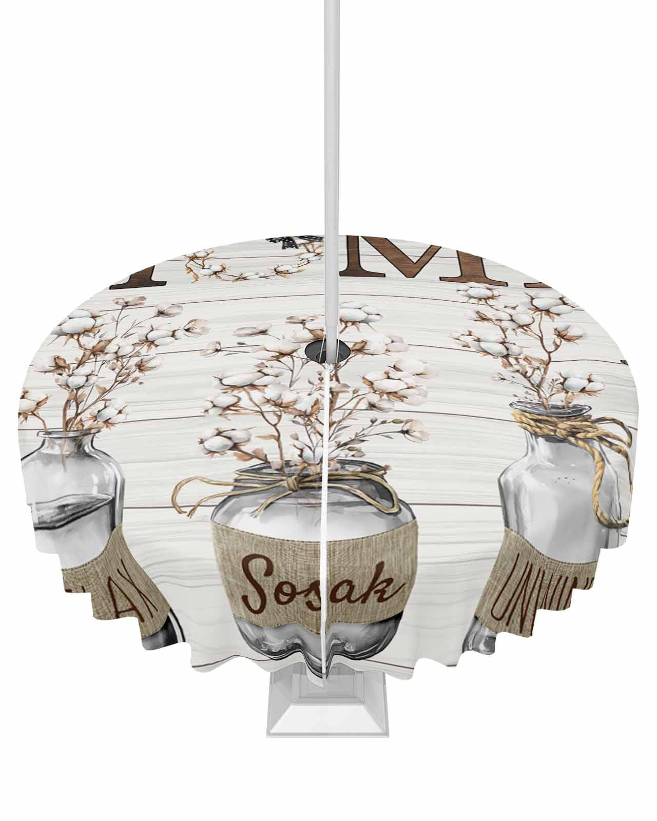 Hokiten Outdoor Tablecloths with Umbrella Hole & Zipper, Cotton Floral ...