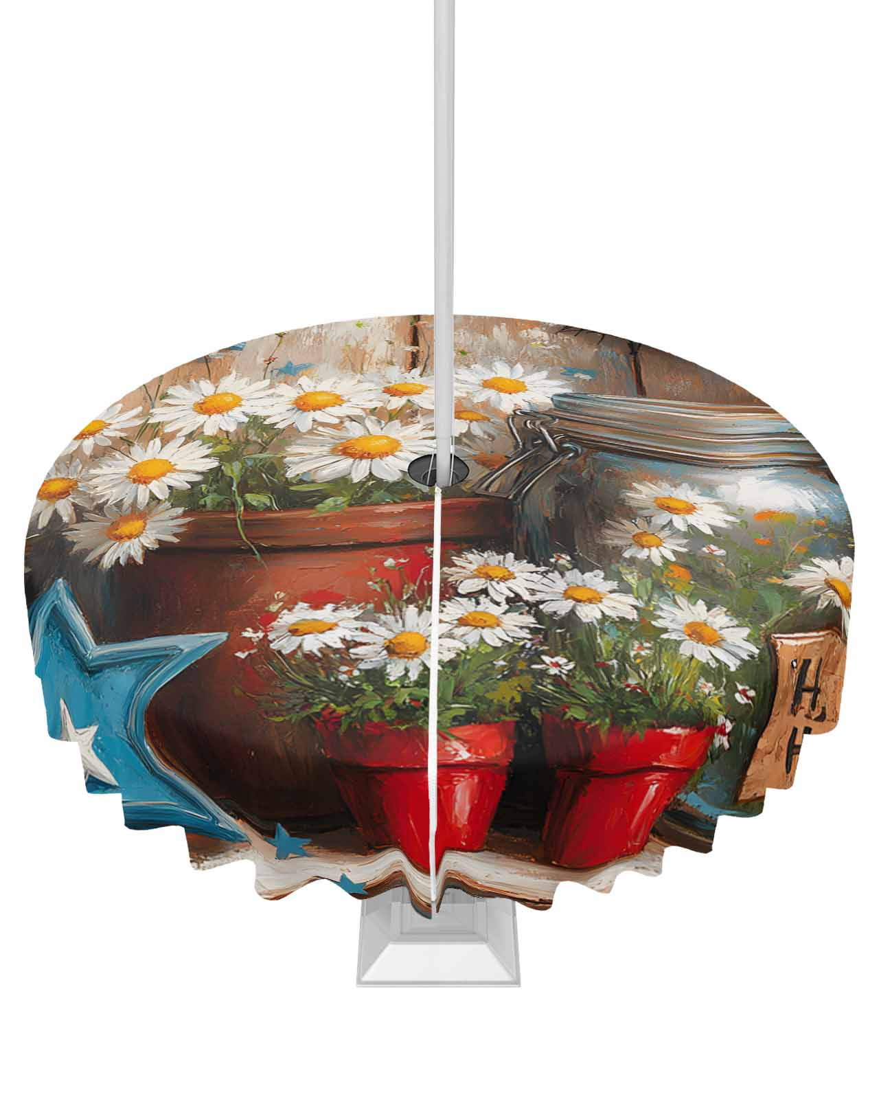 Hokiten Outdoor Tablecloths with Umbrella Hole & Zipper, Country Flower ...