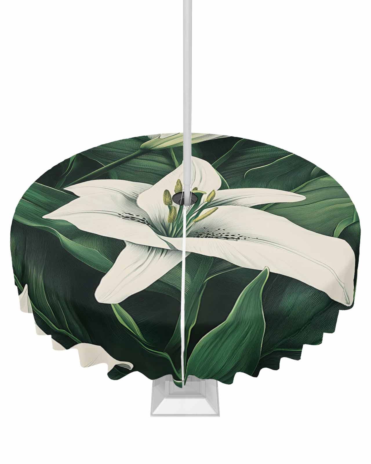Hokiten Outdoor Tablecloths with Umbrella Hole & Zipper, Elegant Flower ...