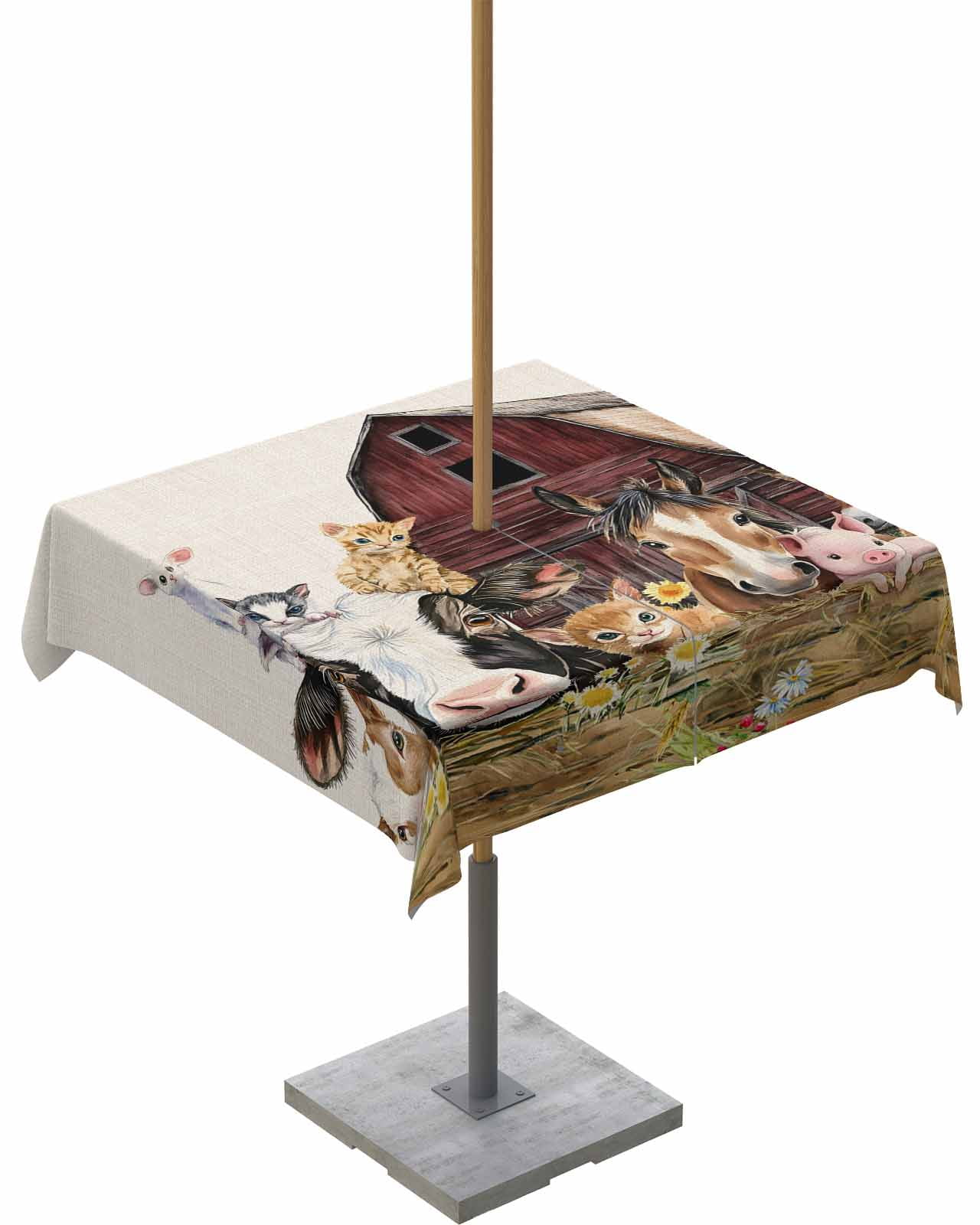 Hokiten Outdoor Tablecloths with Umbrella Hole & Zipper, Farm Cow Pig ...