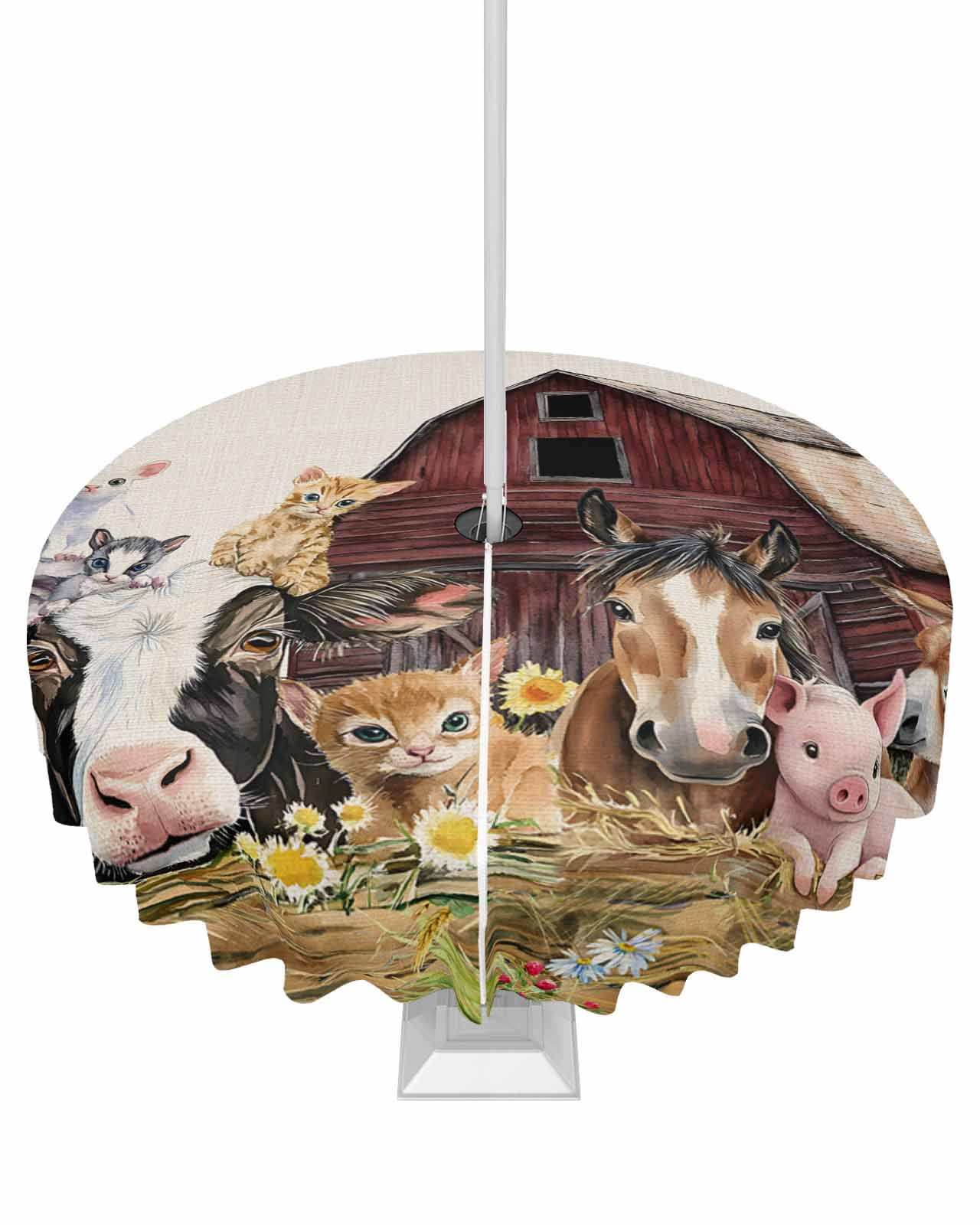 Hokiten Outdoor Tablecloths with Umbrella Hole & Zipper, Farm Cow Pig ...