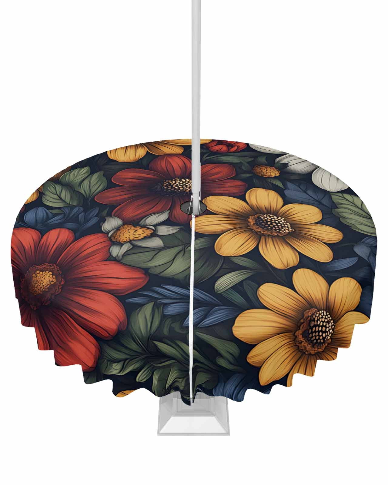 Hokiten Outdoor Tablecloths with Umbrella Hole & Zipper, Flower Floral ...