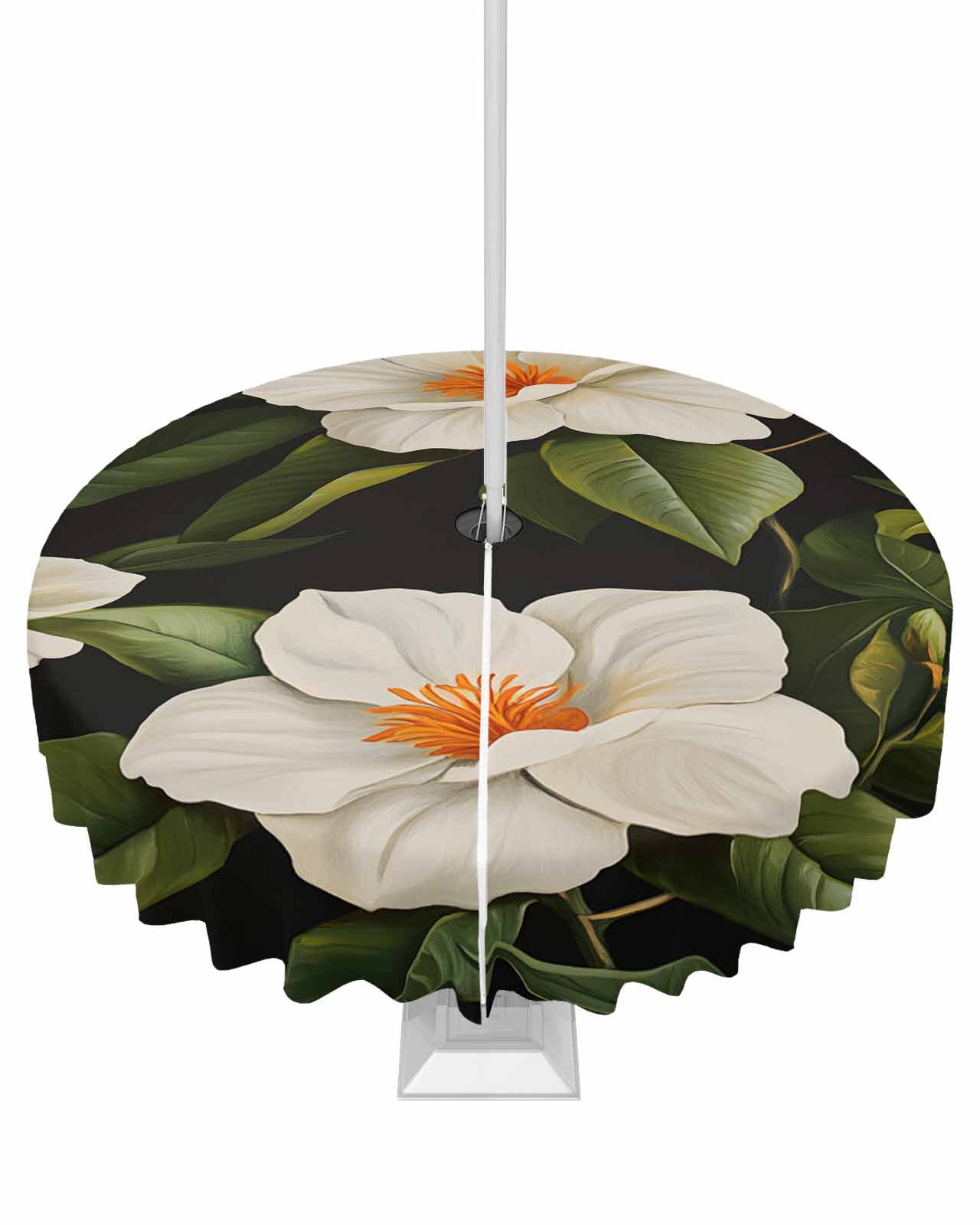 Hokiten Outdoor Tablecloths with Umbrella Hole & Zipper, Flower Floral ...