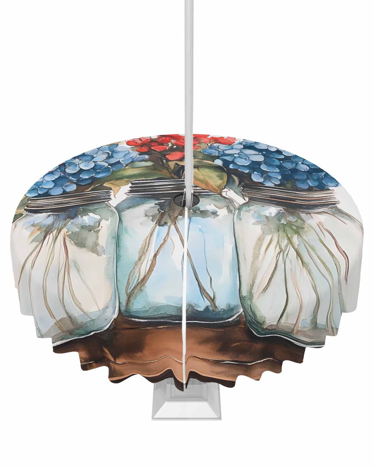 Hokiten Outdoor Tablecloths with Umbrella Hole & Zipper, Flower Floral ...