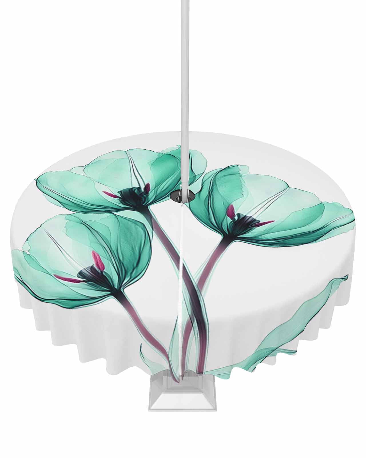 Hokiten Outdoor Tablecloths with Umbrella Hole & Zipper, Green Tulip ...