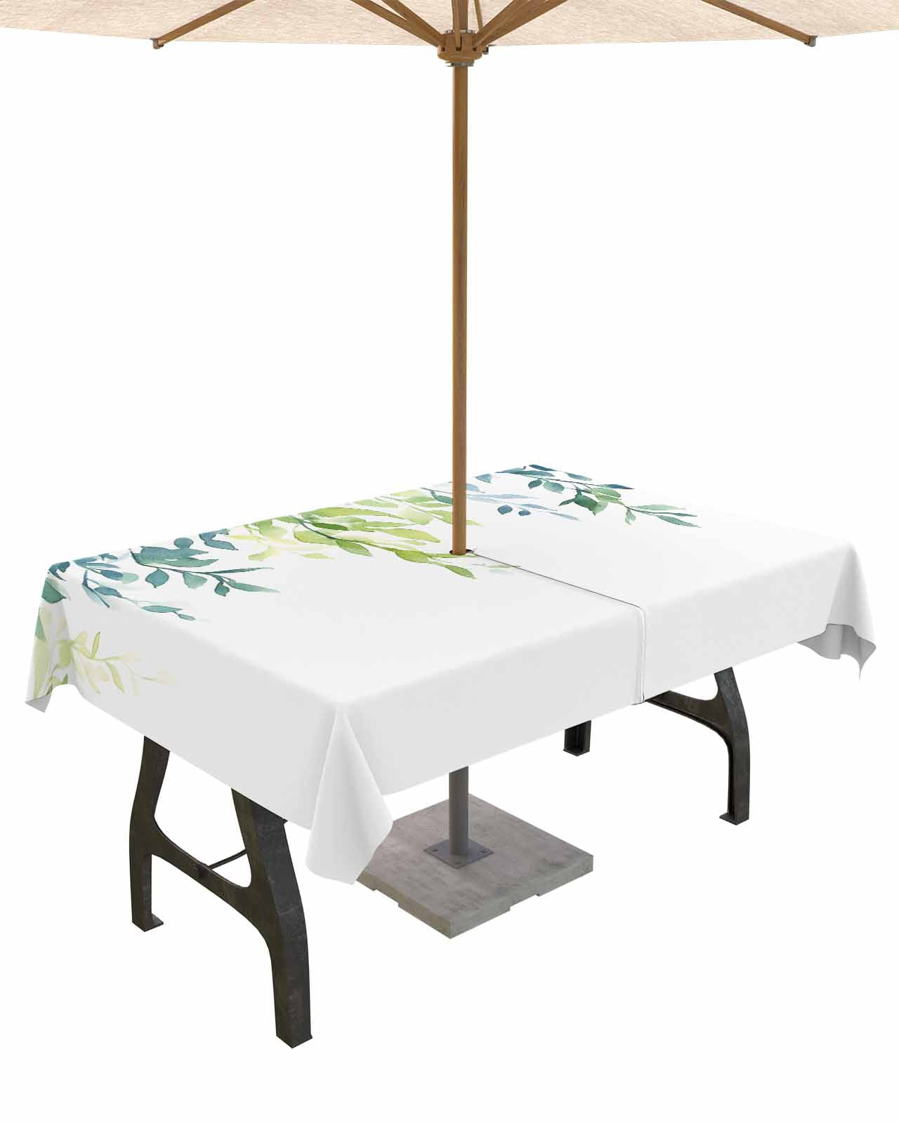 Hokiten Outdoor Tablecloths with Umbrella Hole & Zipper, Green Vines ...