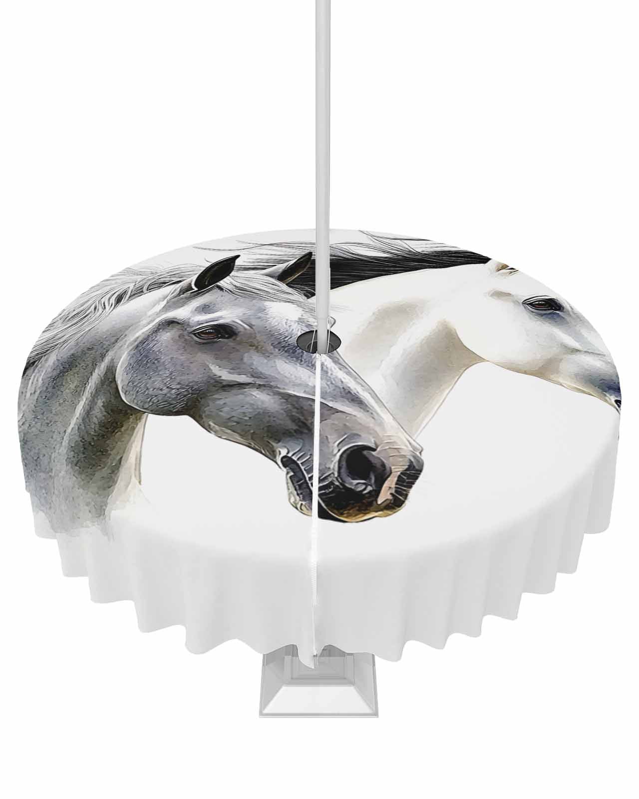 Hokiten Outdoor Tablecloths with Umbrella Hole & Zipper, Horse Print ...