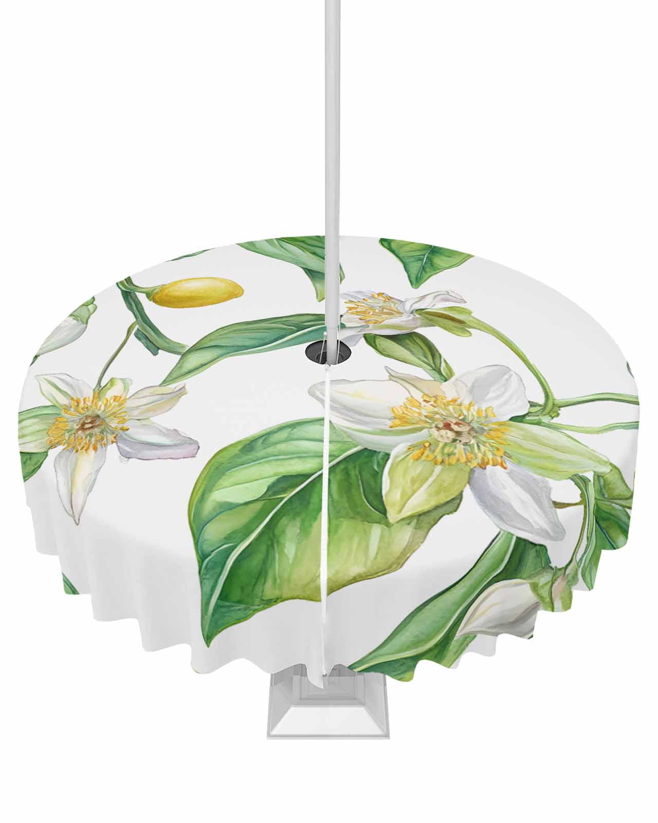 Hokiten Outdoor Tablecloths with Umbrella Hole & Zipper, Lemon Flower ...