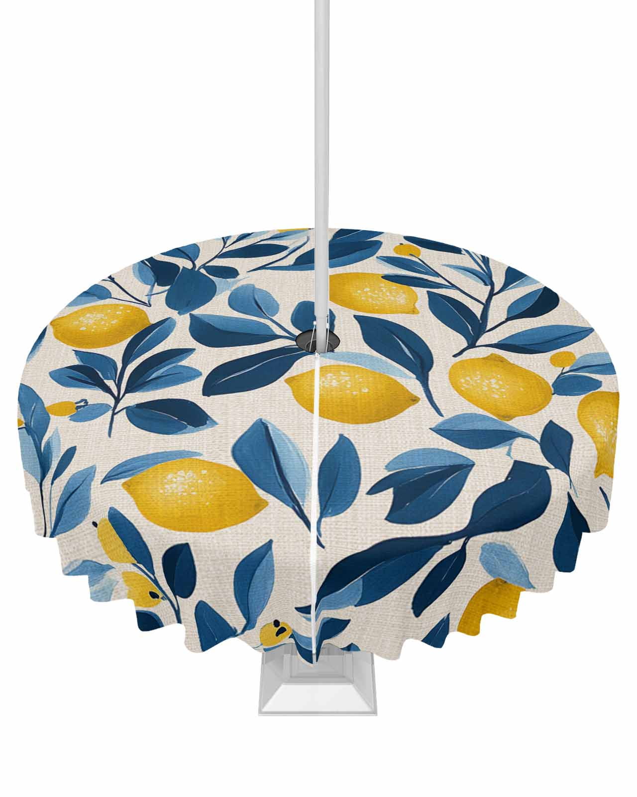 Hokiten Outdoor Tablecloths with Umbrella Hole & Zipper, Lemon Round ...